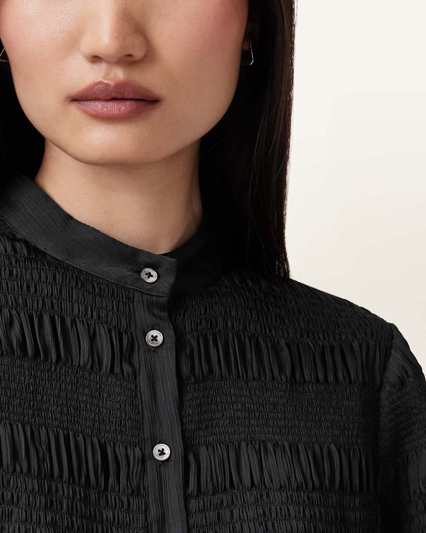 Meg Smocked Mini Dress Black | ALLSAINTS